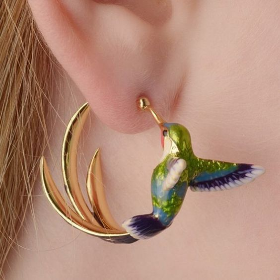 Vintage Enamel Hummingbird Hoop Earrings – Emma & Mia